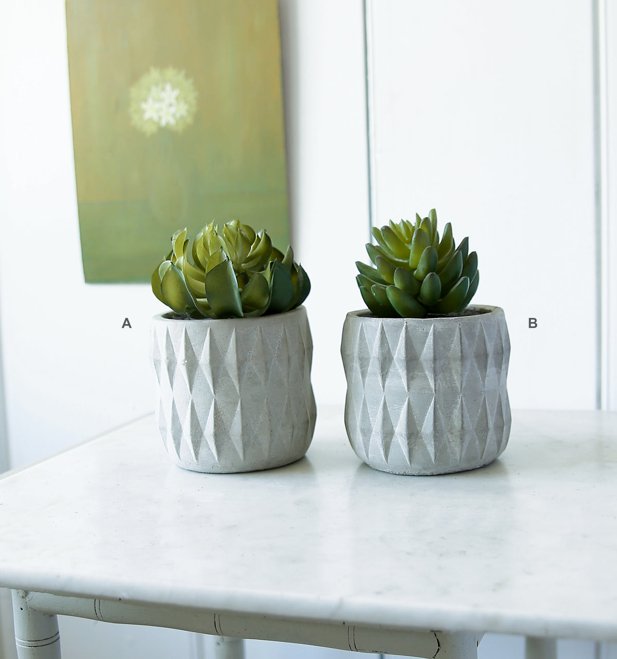 Concrete Geometric Pot With Faux Succulent – Clem & Co
