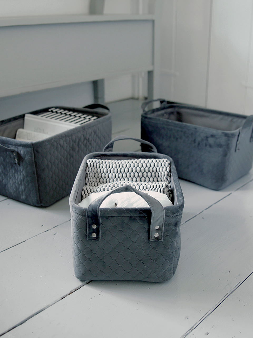 Grey Velvet Storage Basket – Clem & Co