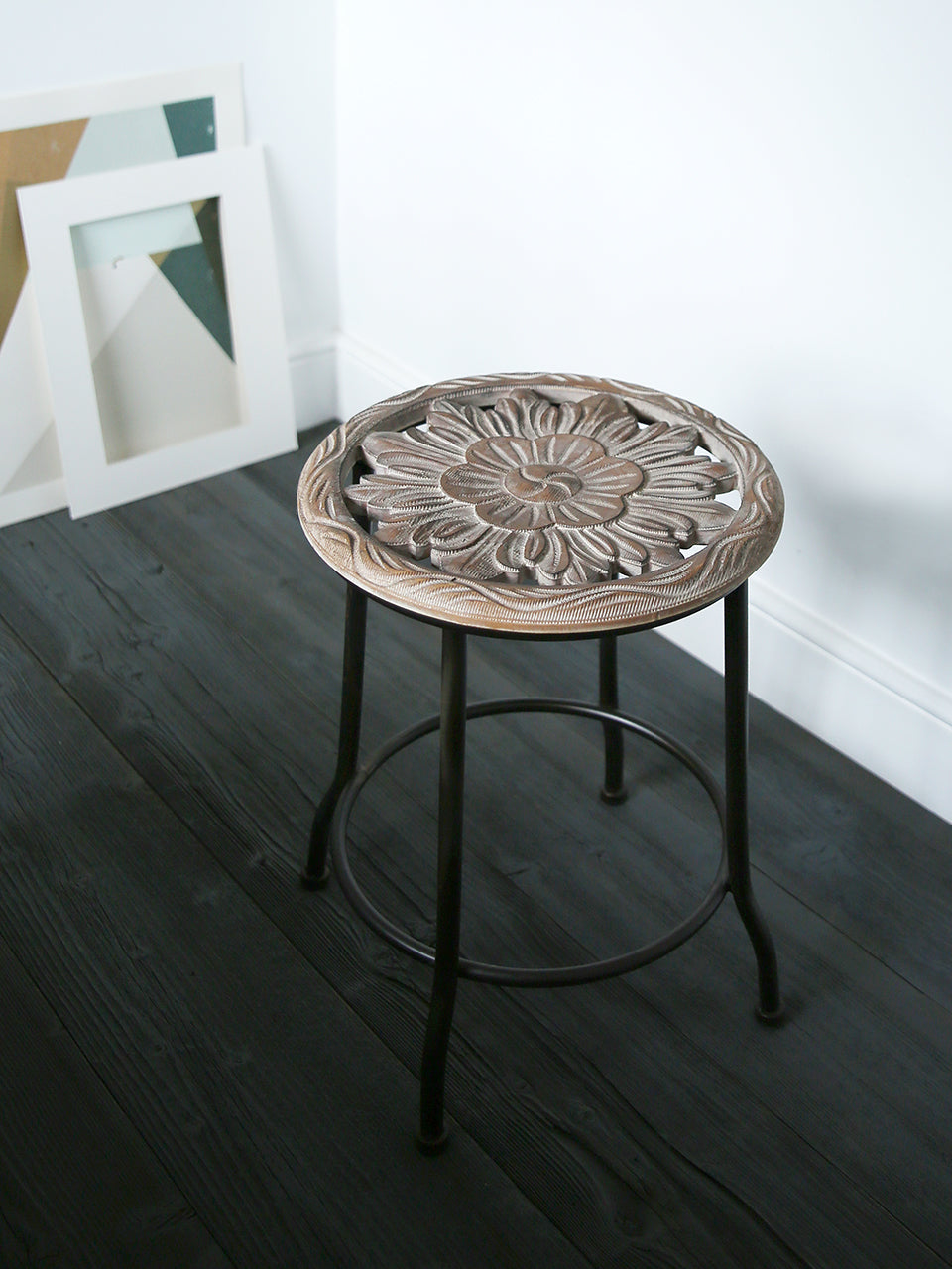 Carved Wooden Flower Stool – Clem & Co