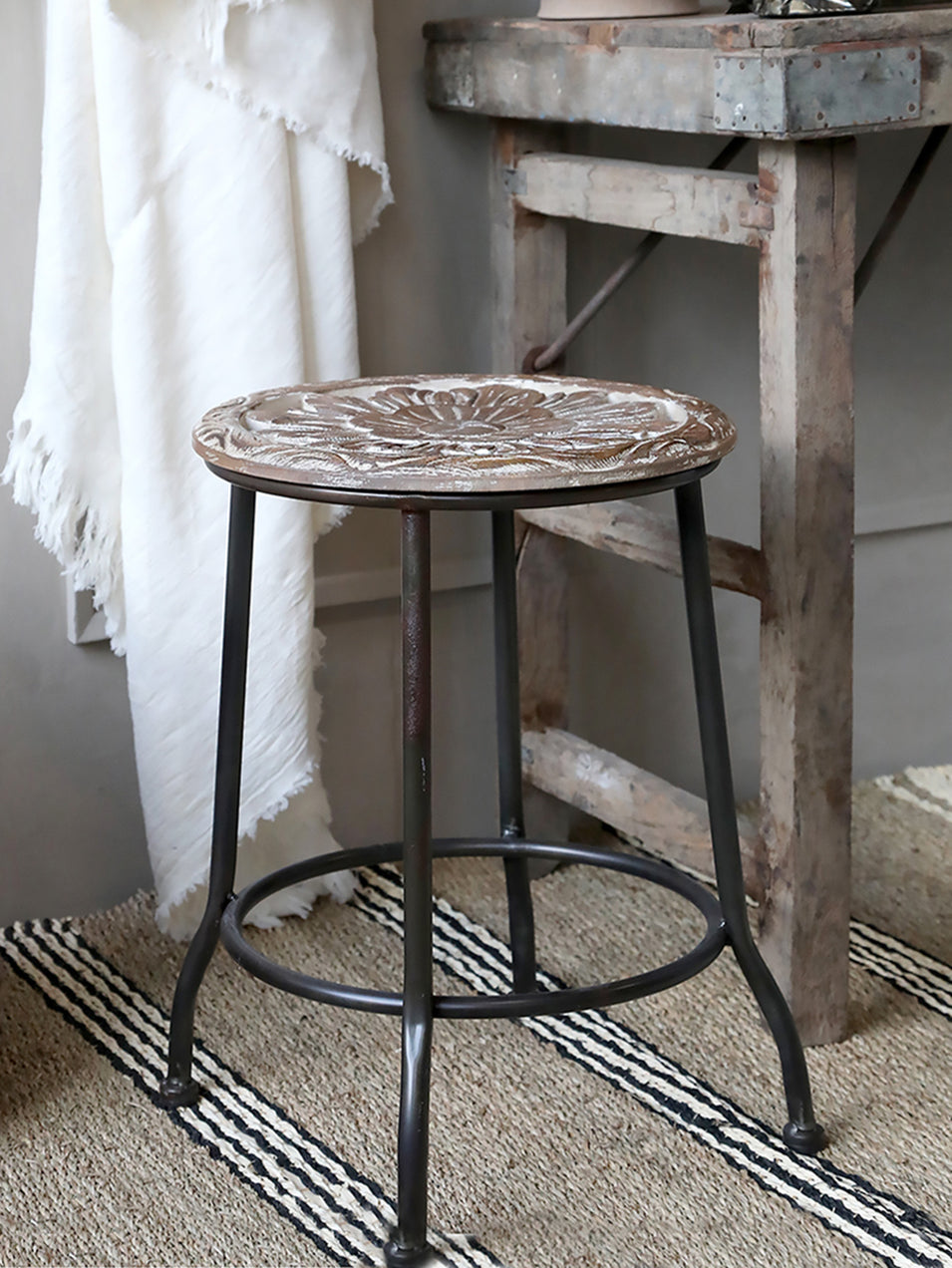 Carved Wooden Flower Stool – Clem & Co